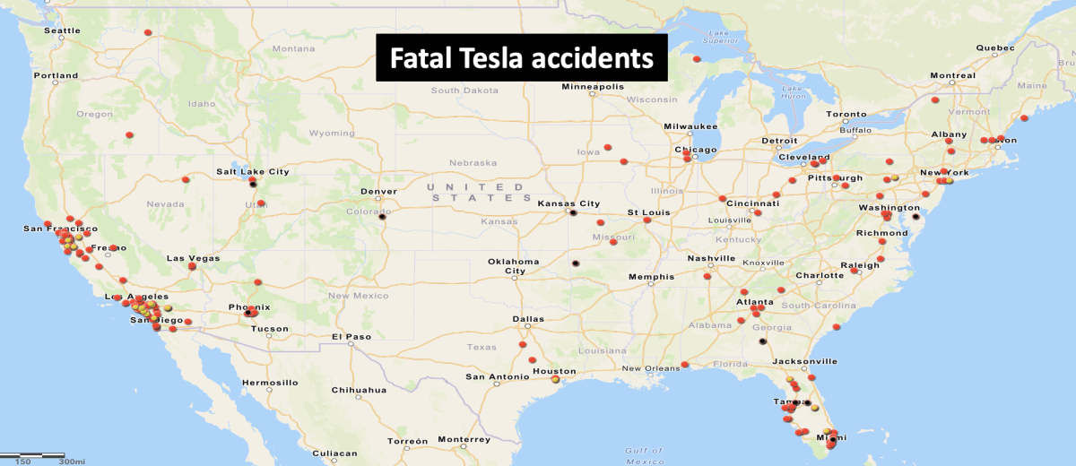 Tesla fatalities map